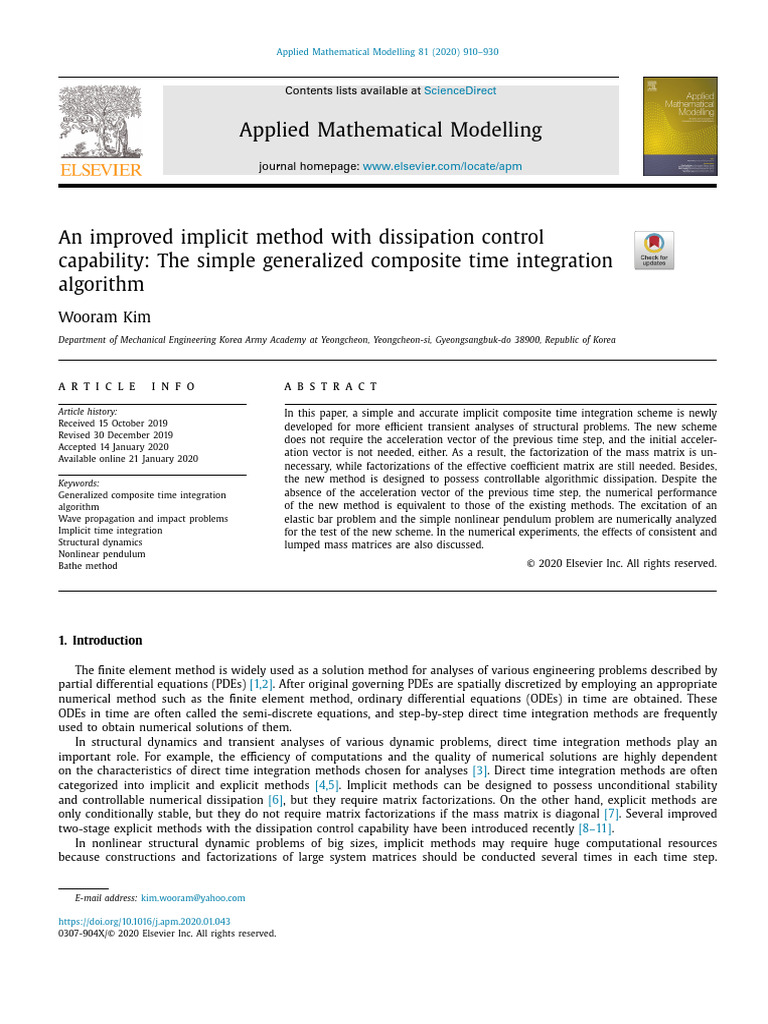An Improved Implicit Method With Dissipation Control Capa 2020 Applied Mathe | Download Free PDF ...