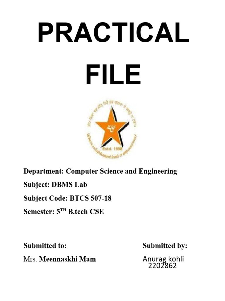 DBMS Lab Practical File B.Tech CSE | PDF