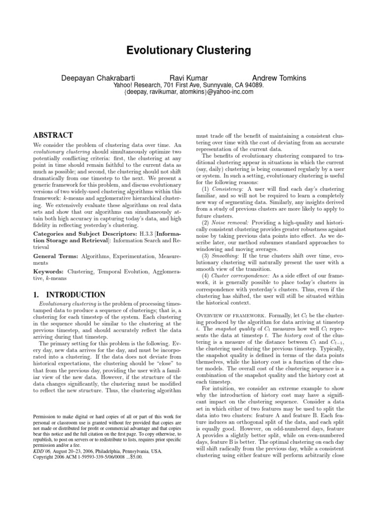 Evolutionary Clustering Pdf Cluster Analysis Machine Learning