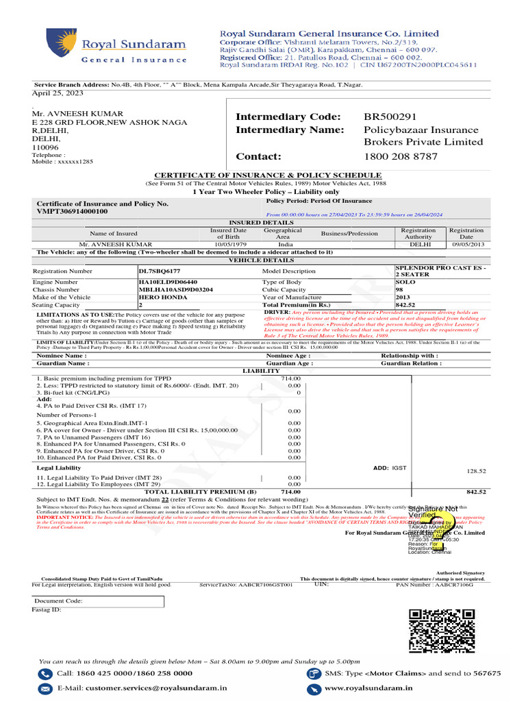Policy Copy 25-04-2023 | PDF | Insurance | Vehicles