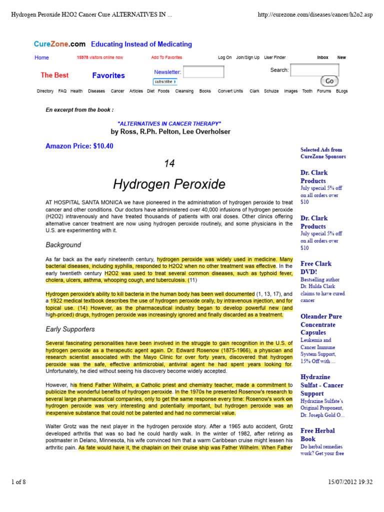 Hydrogen Peroxide H2O2 Cancer Cure ALTERNATIVES IN CANCER THERAPY by ...