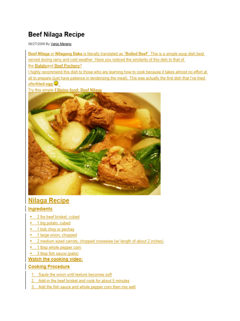 Beef Nilaga Recipe | PDF