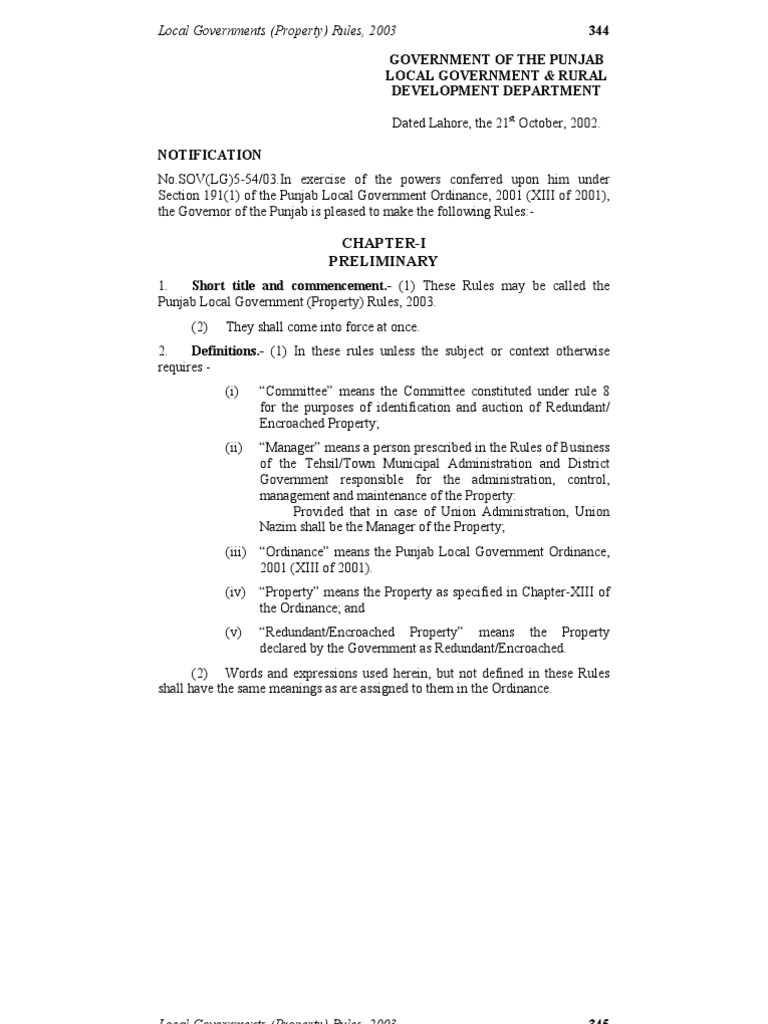 Punjab Local Government Property Rules | PDF | Auction | Real Property