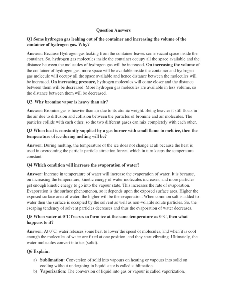 Question Answer Chapter 1 Class 9th | PDF | Gases | Evaporation