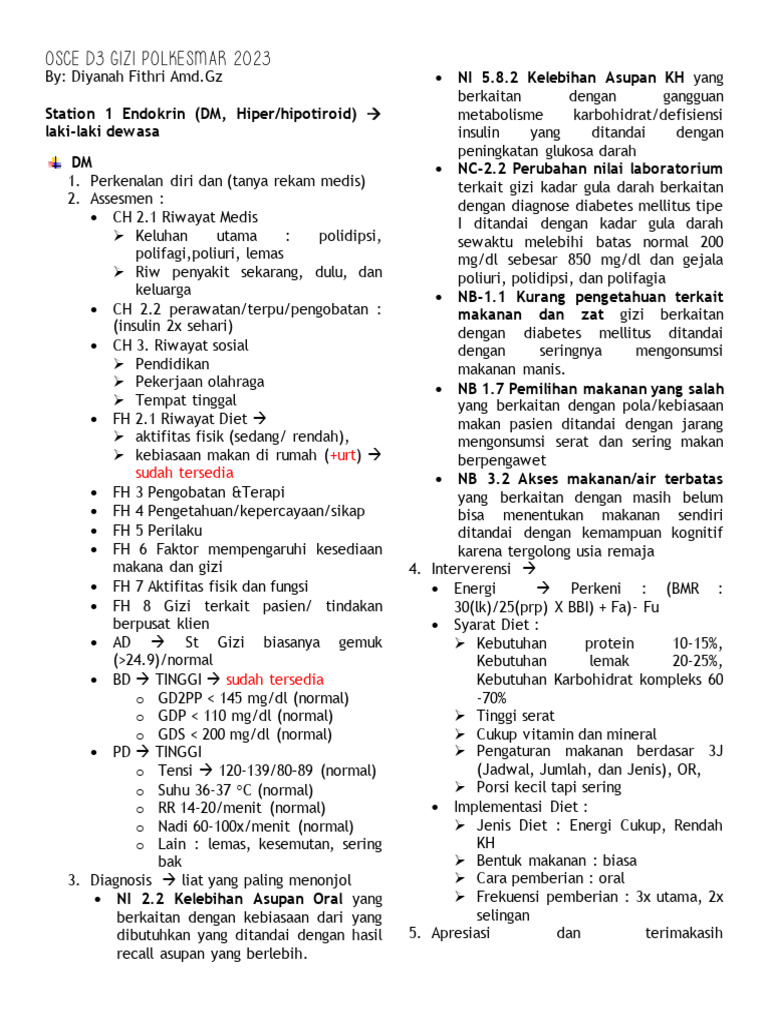 Contoh Soal OSCE D3 Gizi 2023 | PDF | Pengembangan Diri