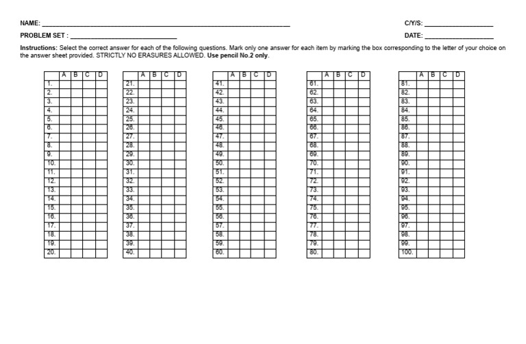 Answer Sheet For Problem Sets - Gemas | PDF