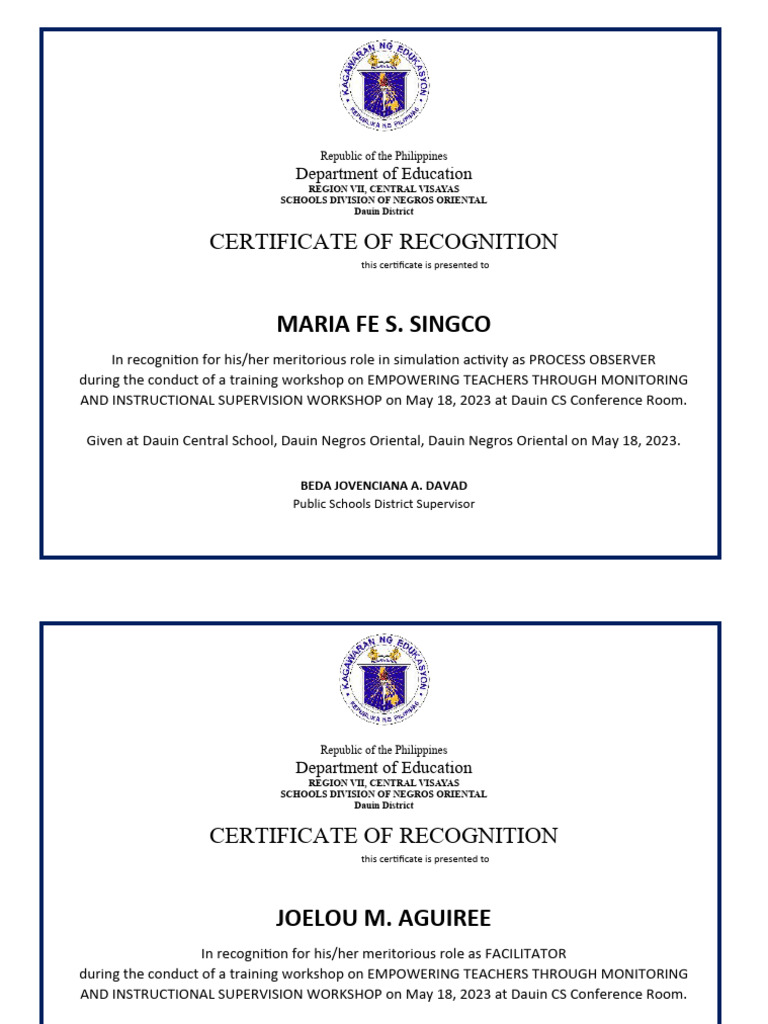 Certificate of Recognition - Ready To Print | PDF | Asia | Government ...