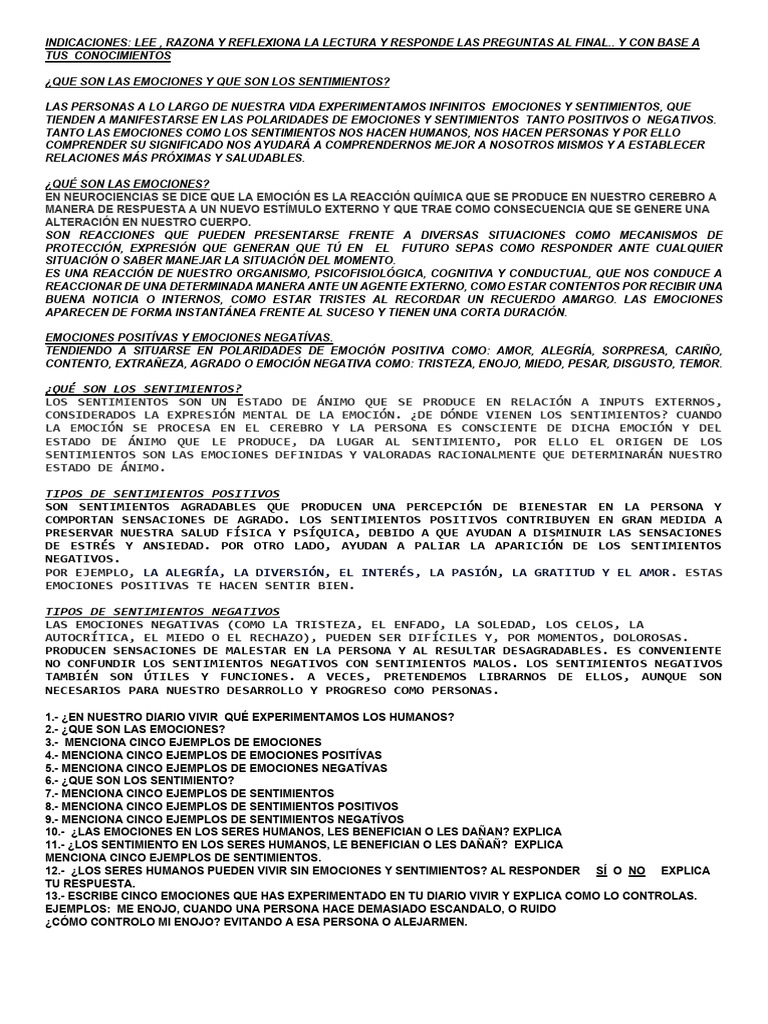 Emociones Imprimir Pdf Las Emociones Sensación