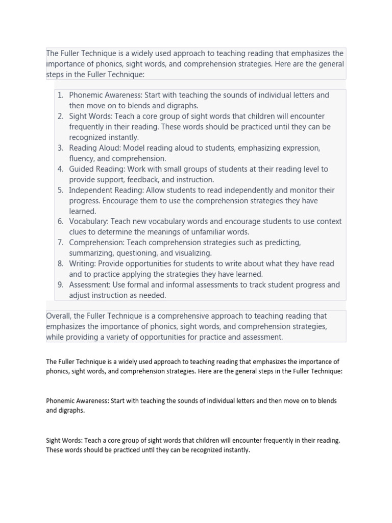 The Fuller Technique Is A Widely Used Approach To Teaching Reading That ...