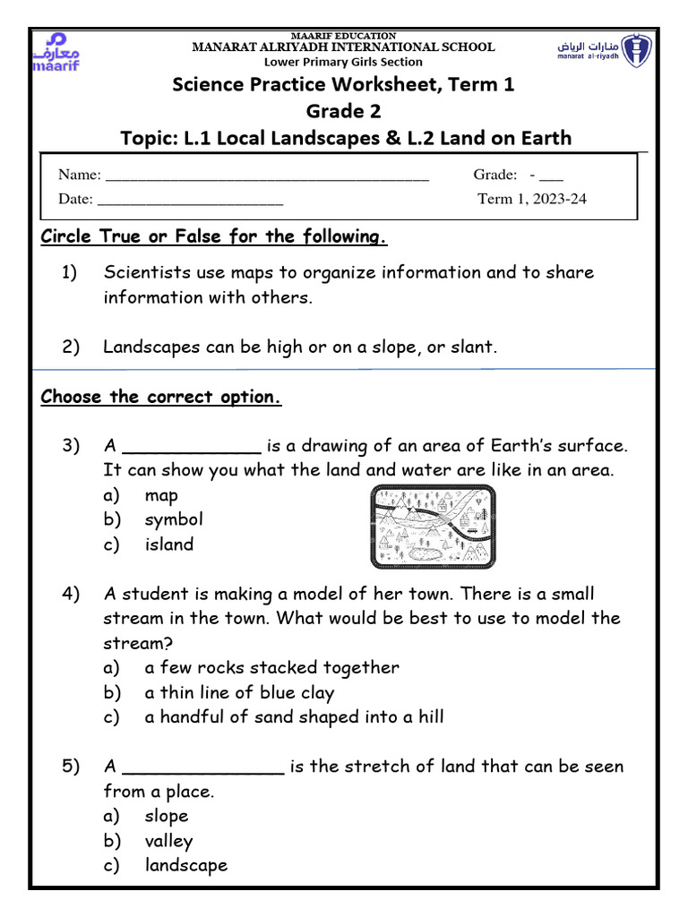 G2 Science L.1 Landscapes & L.2 Land On Earth T1 Worksheet, 23-24 | PDF