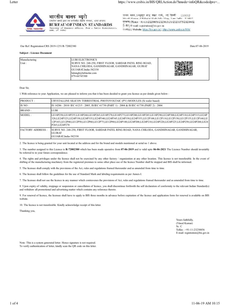 Inverter & Solar Panel Certificates | PDF