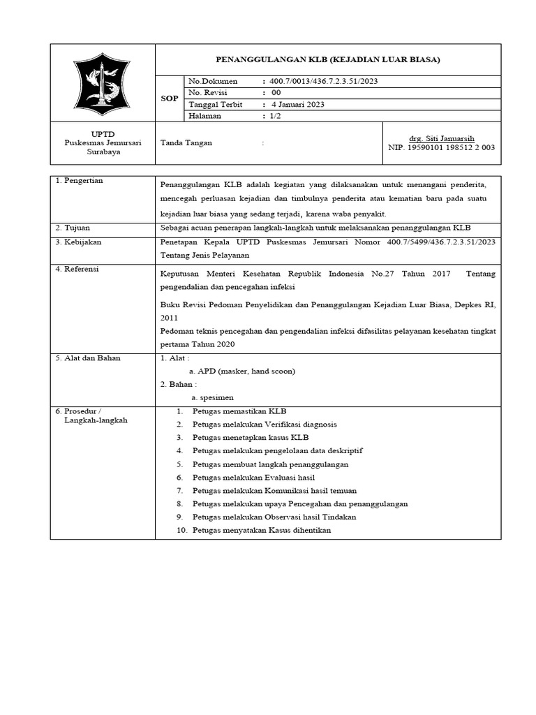 Sop Penanggulangan KLB Revisi | PDF