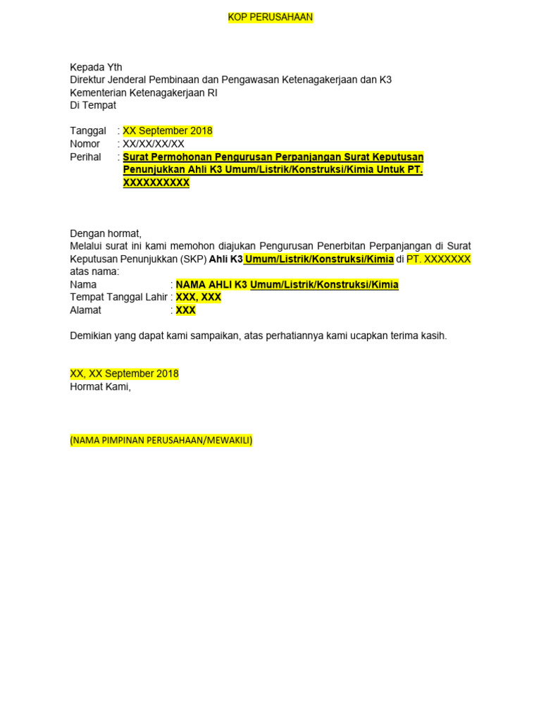 Surat Permohonan Pengurusan Perpanjangan Di SKP Ahli K3 Umum Listrik ... Surat Permohonan Pengurusan Perpanjangan Di SKP Ahli K3 Umum Listrik ...