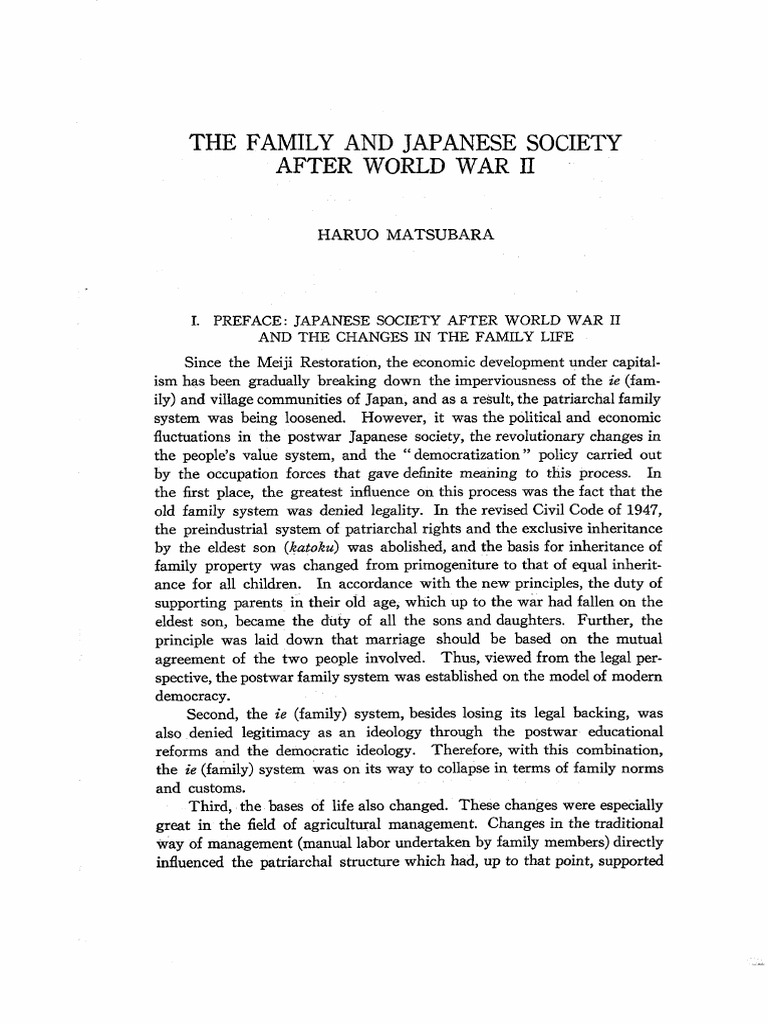 Family and Japanese Culture After WW2 | PDF | Family | Kinship And Descent