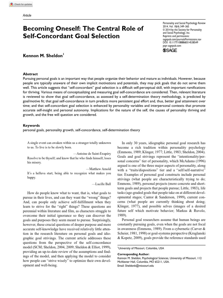 Becoming Oneself - The Central Role of Self-Concordant Goal Selection ...