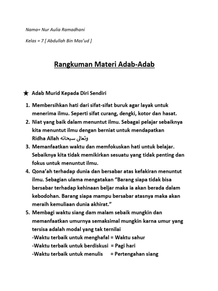 Rangkuman Materi Adab | PDF
