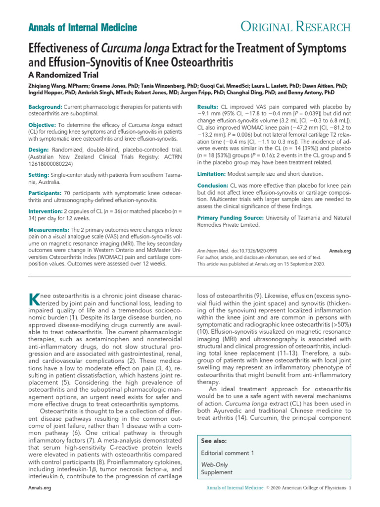 Effectiveness of Curcuma Longa Extract For The Treatment of Symptoms ...