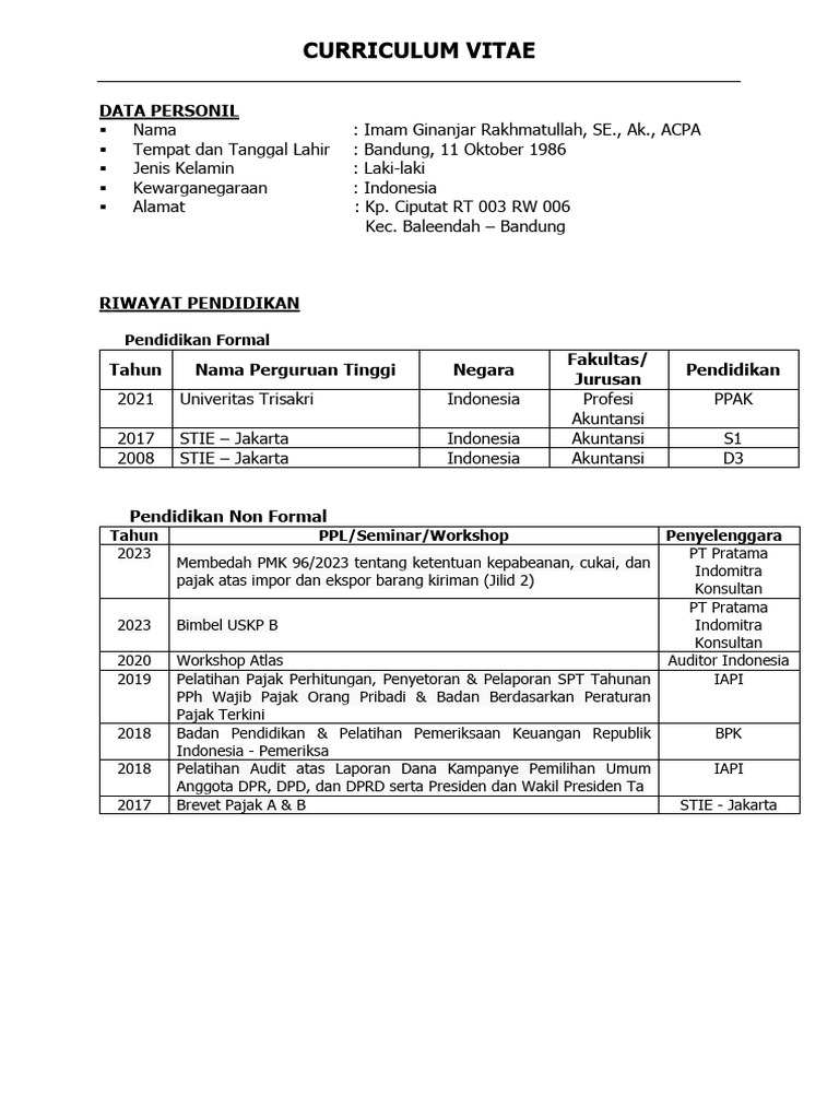 CV Imam Ginanjar Baru 2023 | PDF