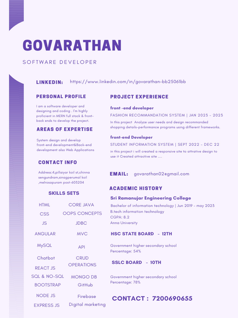 Govarathan (Software Developer) | PDF