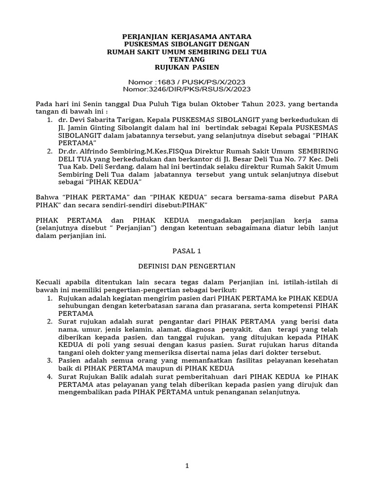 Kerjasama Rujukan Puskesmas dan RS Sembiring | PDF