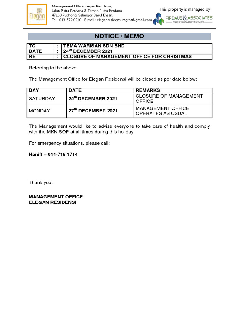 Closure Notice for Elegan Residensi | PDF
