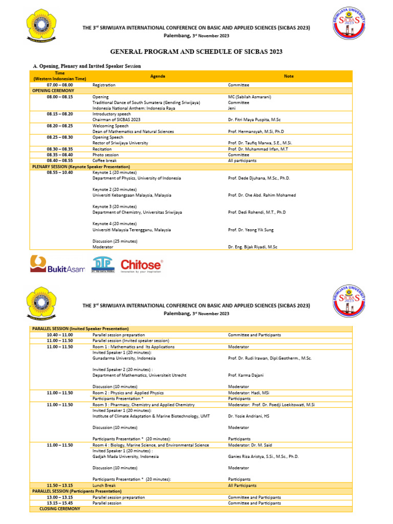SCHEDULE of SICBAS-2023-Versi 6-Khusus Pembukaan Dan Plenary Session | PDF | Nature