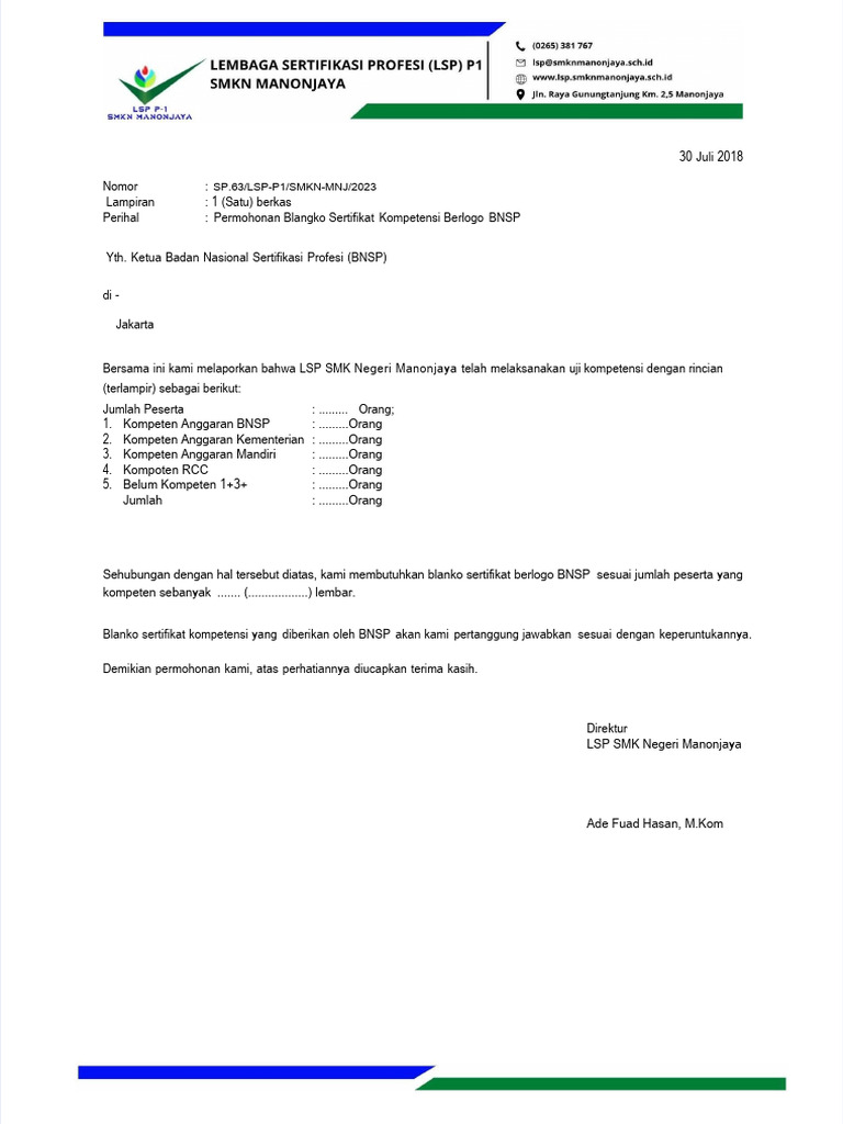 surat-permohonan-blanko-sertifikat-berlogo-bnsp | PDF