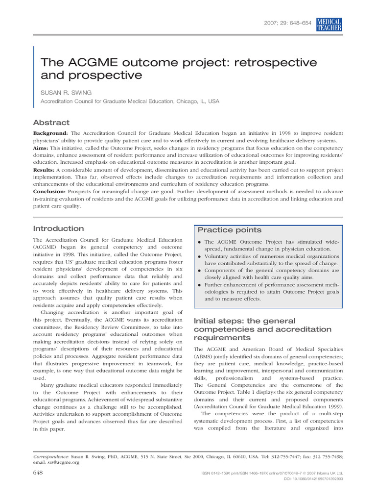 ACGME Outcome Project | PDF | Medical Education | Health Care