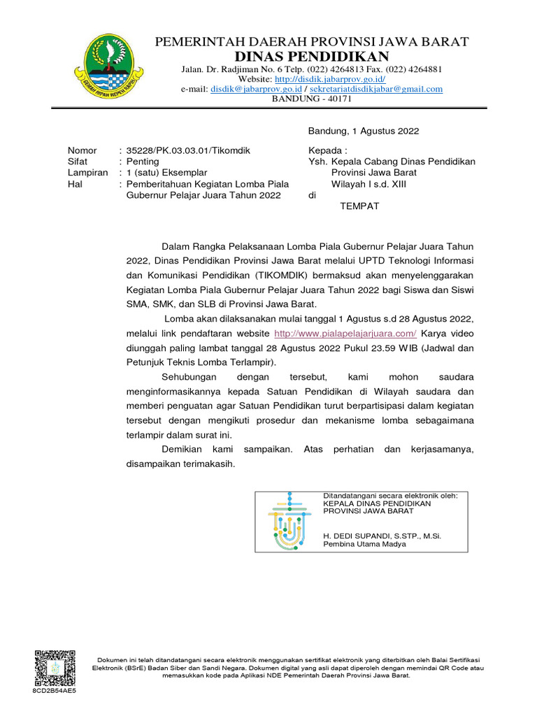 Surat Edaran Untuk Sekolah | PDF