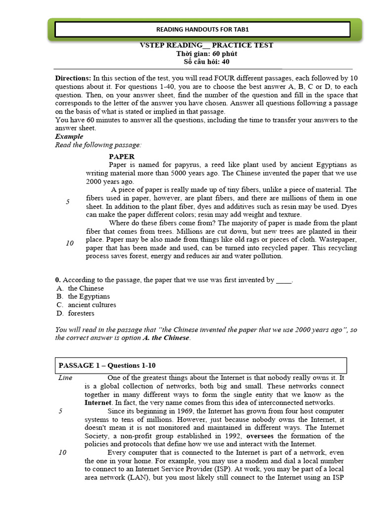 T02 Reading VSTEP Reading Test Practice | PDF | Printmaking | Computer ...