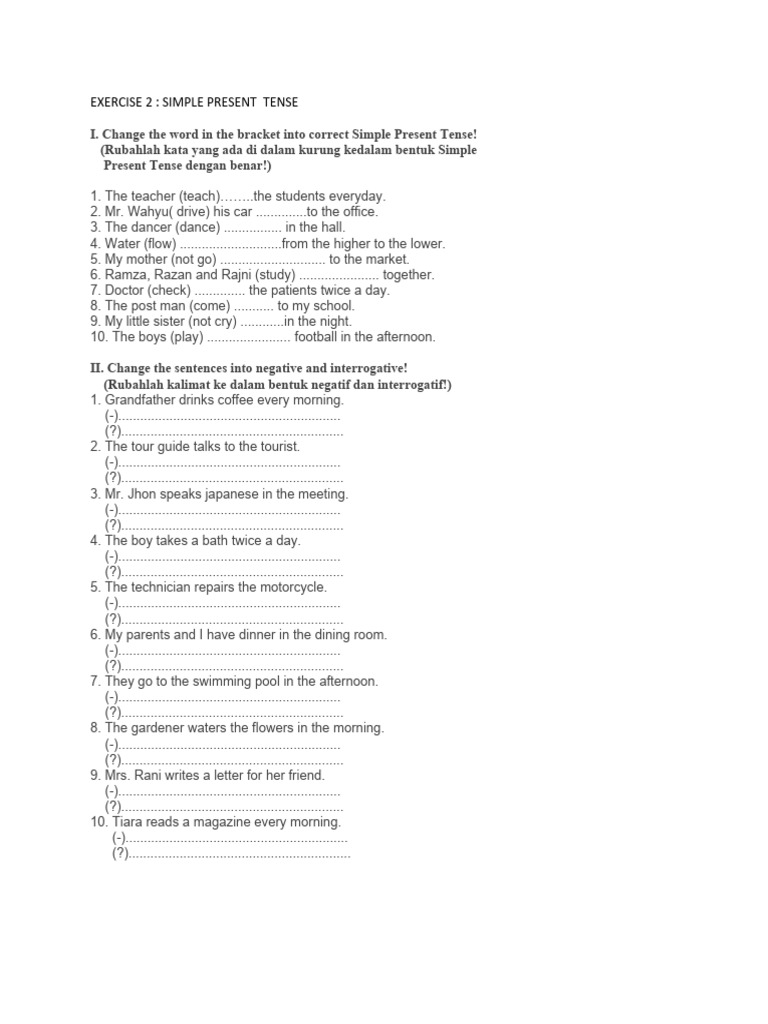 Exercise 2 Simple Present Tense | PDF