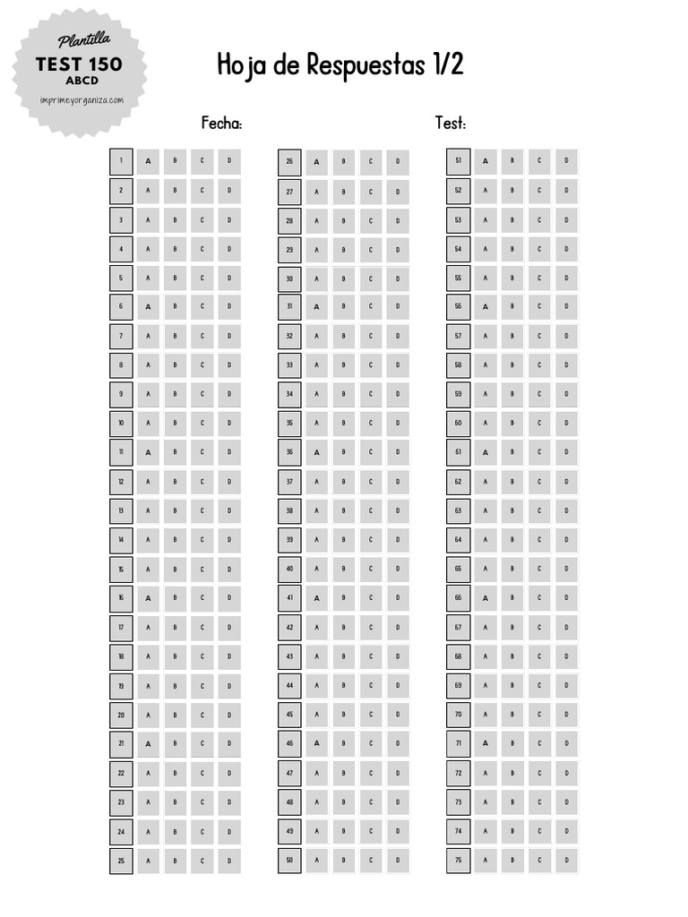 Test 150 Preguntas ABCD Standard Sombreado | PDF