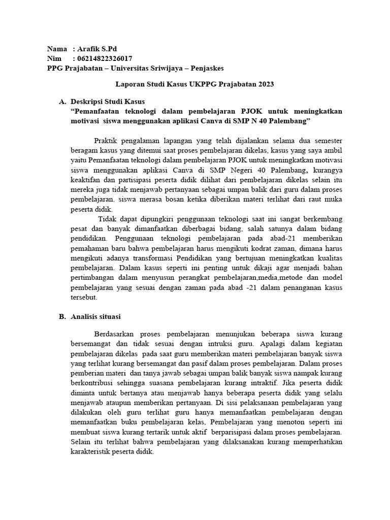 Studi Kasus PPG | PDF | Karier & Perkembangan