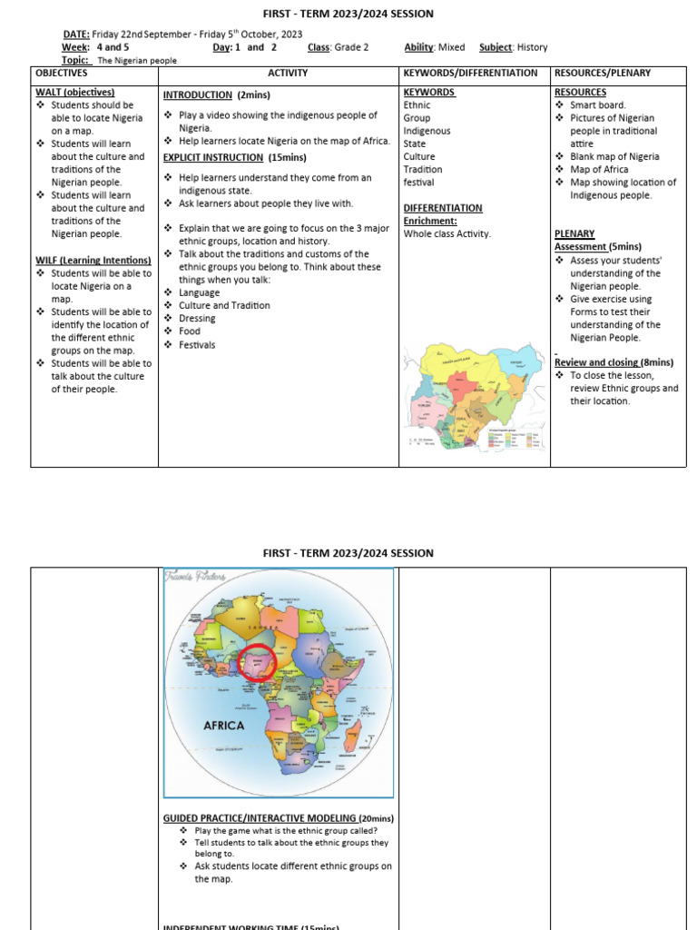 HISTORY TERM 1 WEEK 4 AND 5 Grade 2 | PDF | Nigeria | Pedagogy