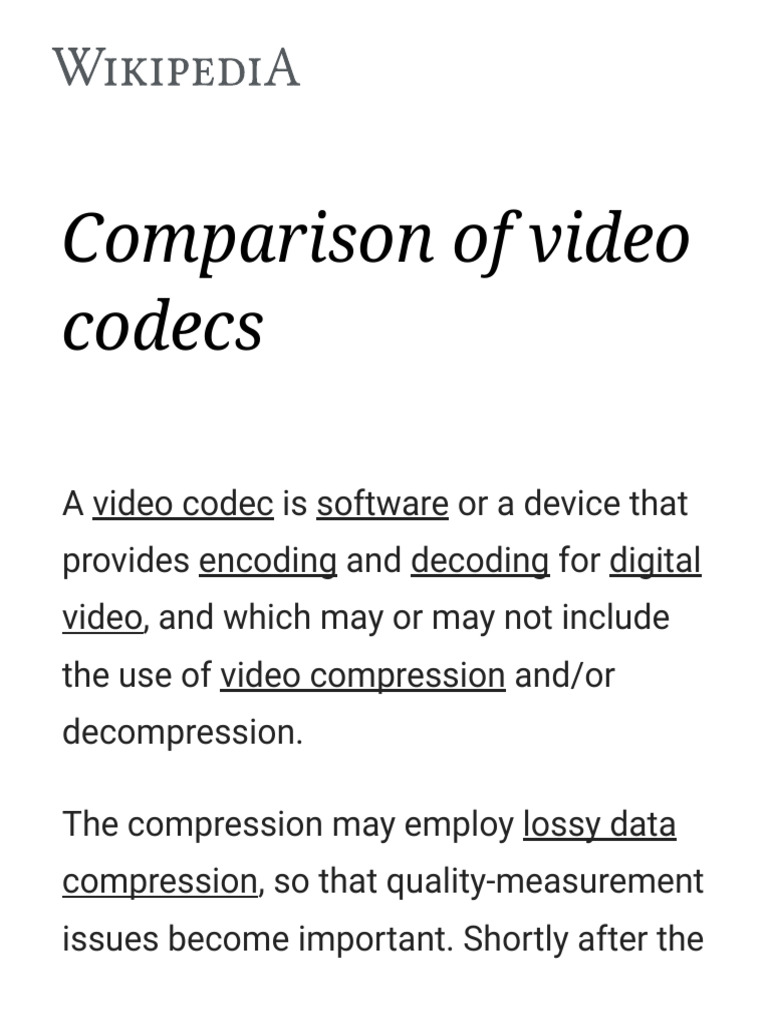 Comparison of Video Codecs - Wikipedia | PDF | Codec | Data Compression