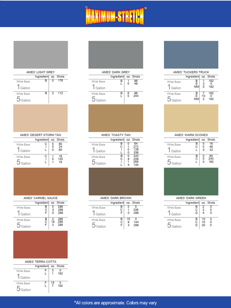 Tint Chart Maximum Stretch | PDF