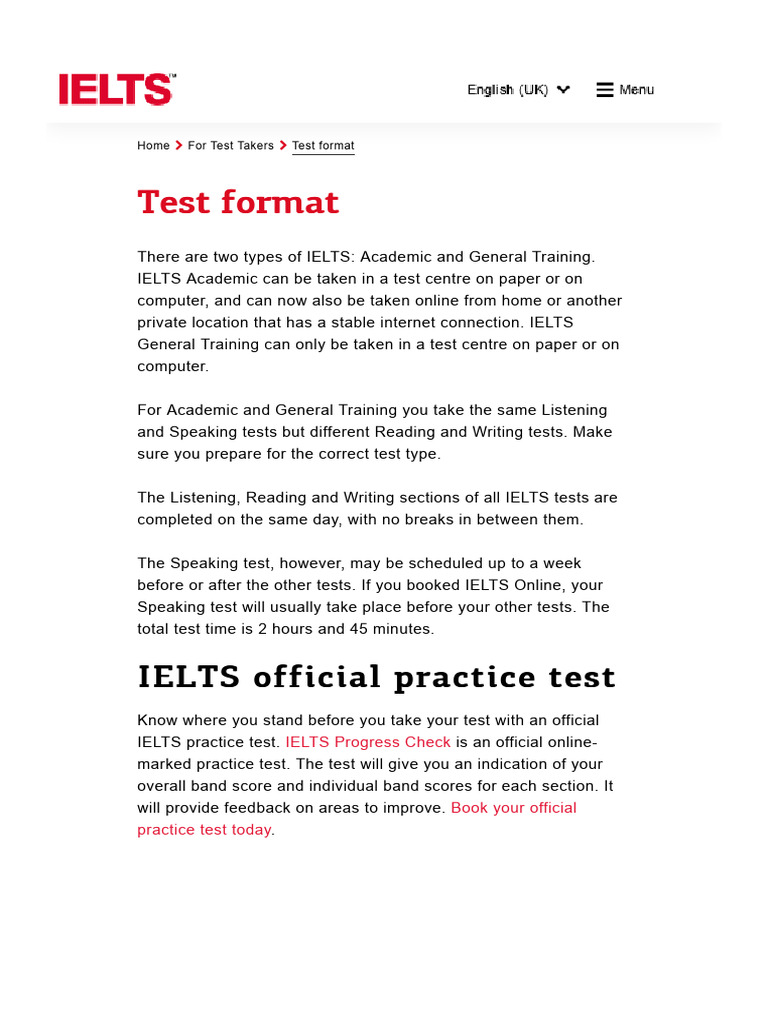 Test Format - Academic Writing | PDF | International English Language ...
