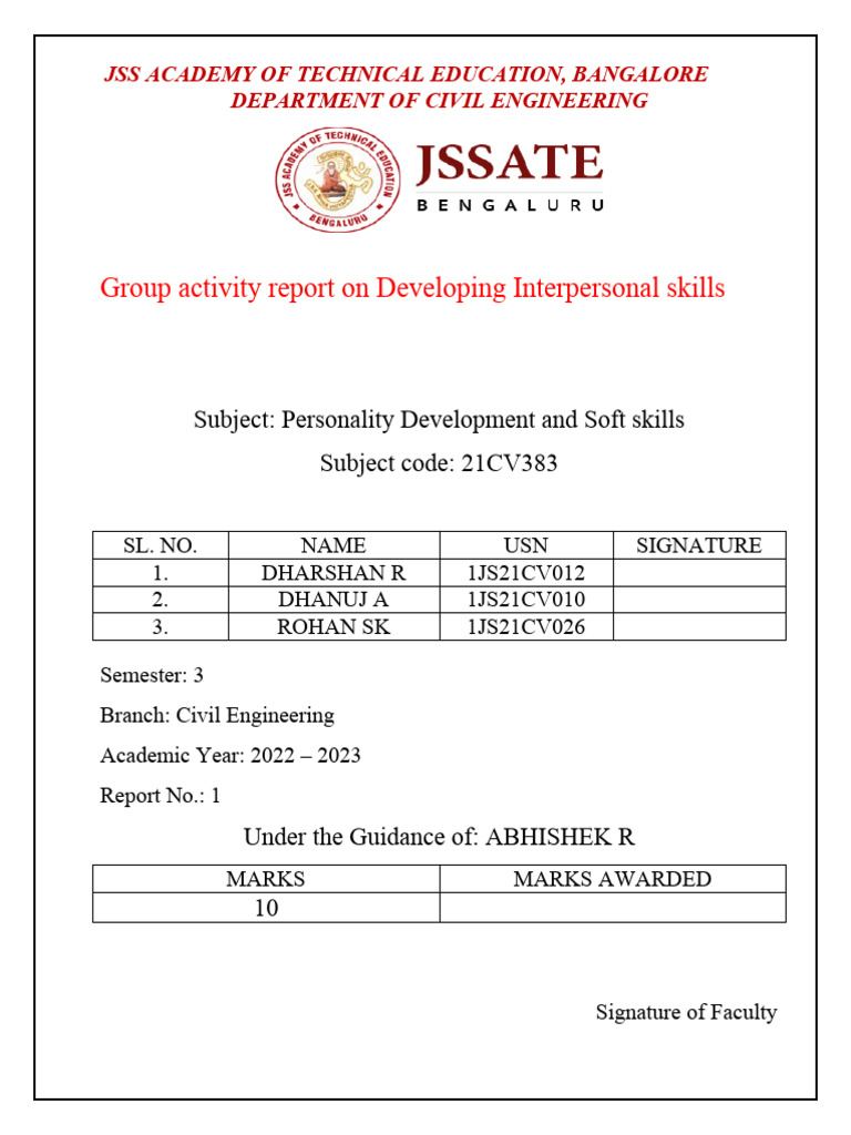 Group Activity Report On Developing Interpersonal Skills | PDF ...