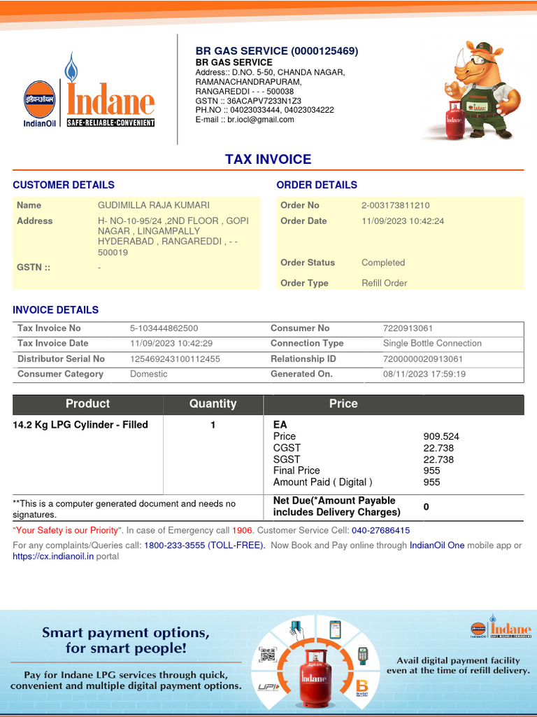 BR Gas Service Invoice Details | PDF