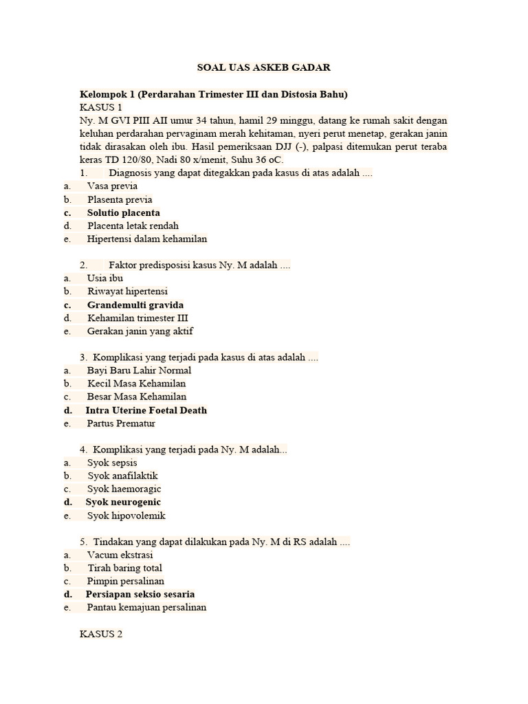 Soal Uas Askeb Gadar 2022 | PDF
