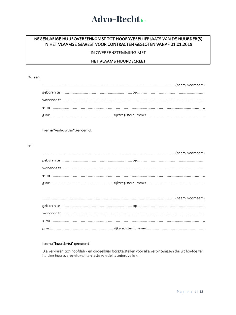 Negenjarige Huurovereenkomst | PDF