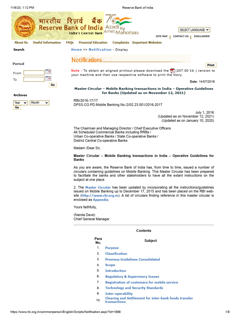 Mobile Banking RBI Master Circular | PDF | Information Security ...