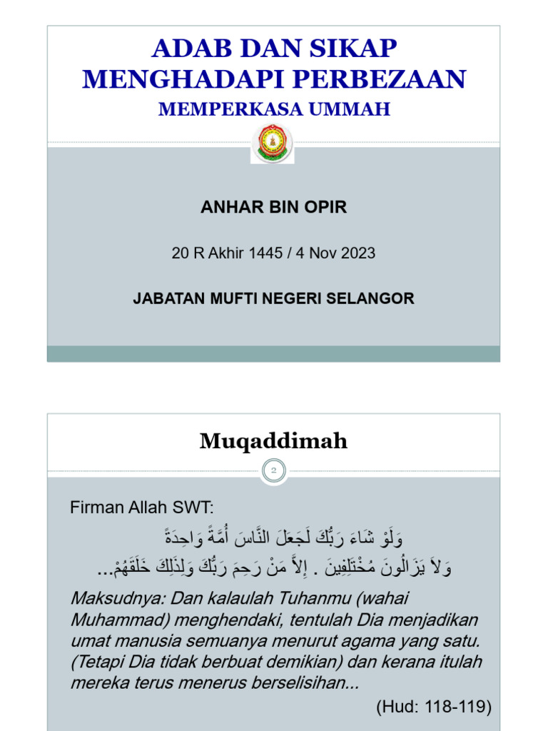Adab & Sikap Hadapi Perbezaan | PDF
