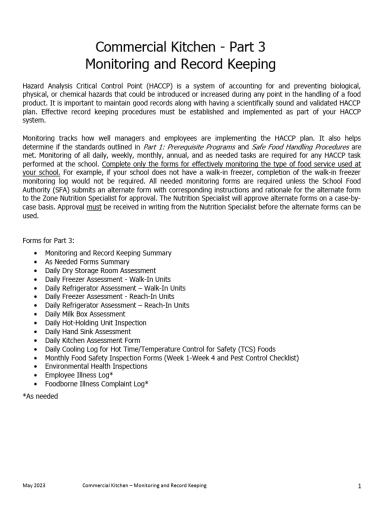 Part 3 - HACCP Forms Instructions - Commercial - 2023 | PDF ...