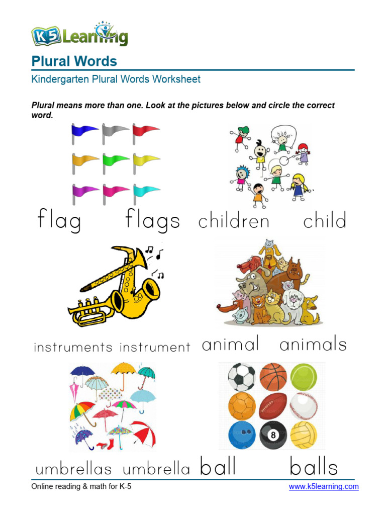 Kindergarten Plural Words Worksheet | PDF | Language Arts & Discipline