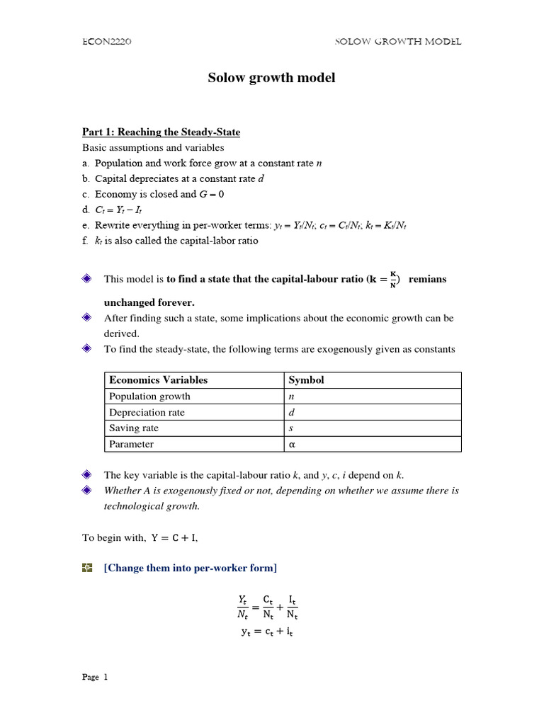 Solow Growth Model (Tutorial Handout) (1) | PDF | Economic Growth ...