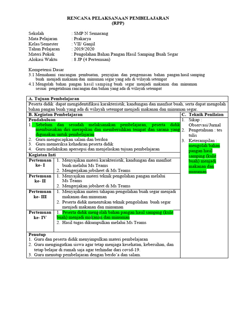 RPP Pengolahan - Inovasi Penerapan PRLH | PDF