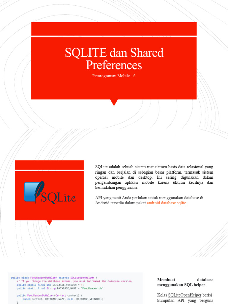 Pemrograman Mobile 6 - SQLite Dan SharePreferences | PDF