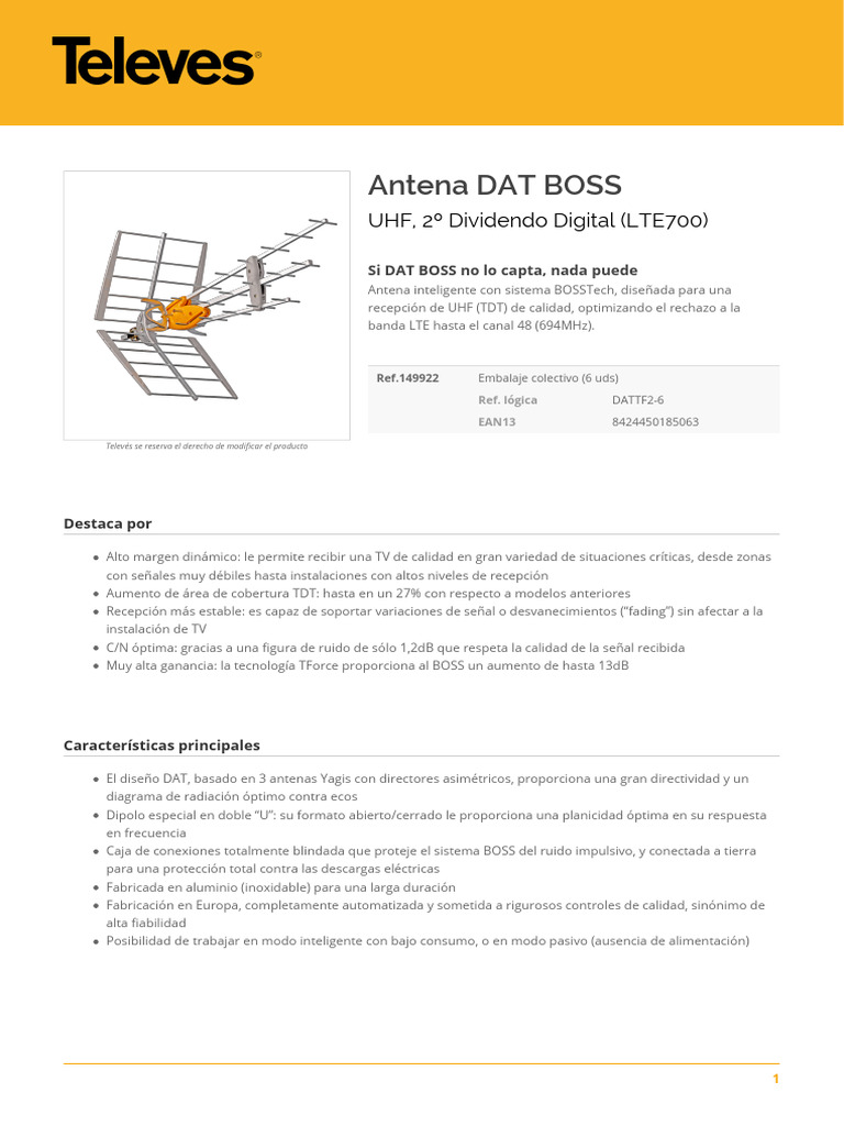 Antena Dat Boss Uhf G Dbi 10845345 Techsheetsup | PDF | Antena (Radio ...