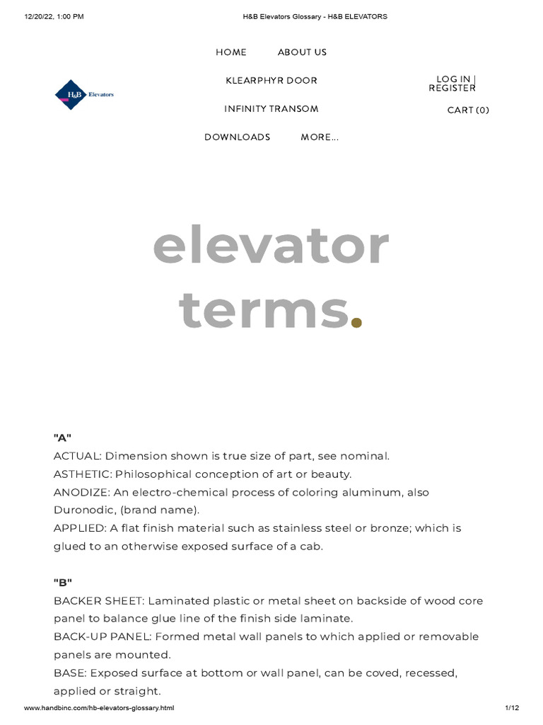 Elevator Glossary by H&B Elevators | PDF | Elevator | Door